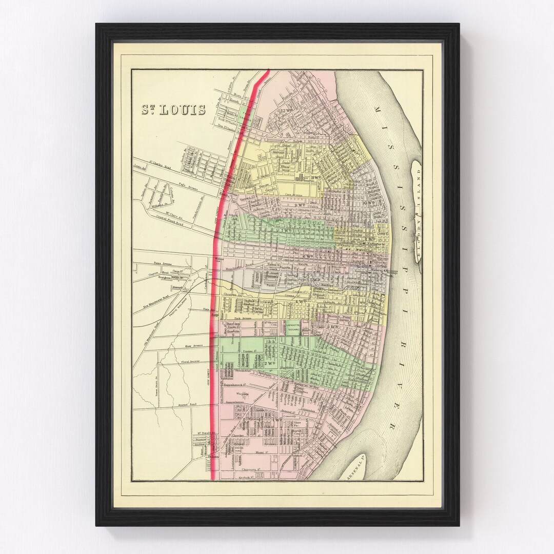 Saint Louis Map 1890, Vintage Saint Louis Map, Old Saint Louis Missouri ...