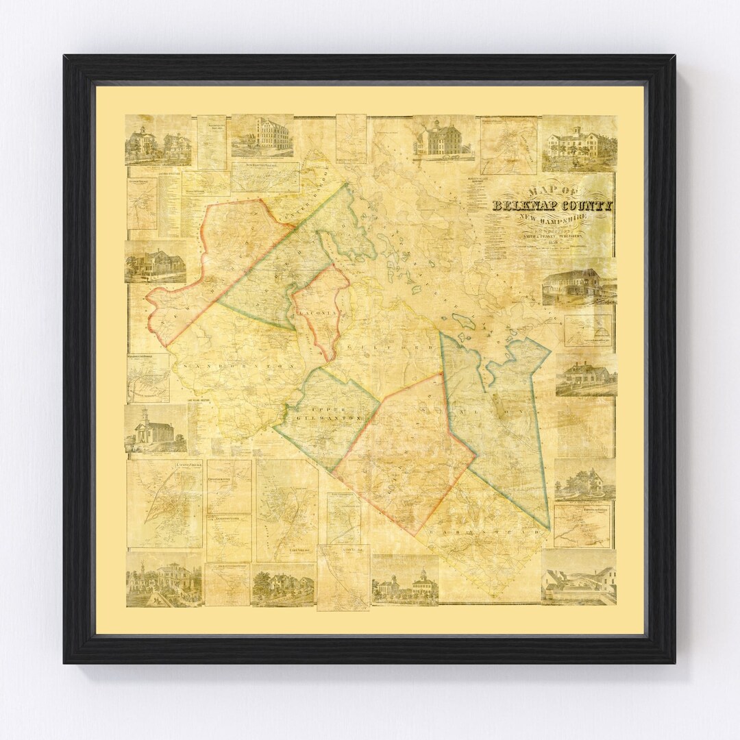 Belknap County Map 1859, Vintage Belknap County Map, Old Belknap County ...