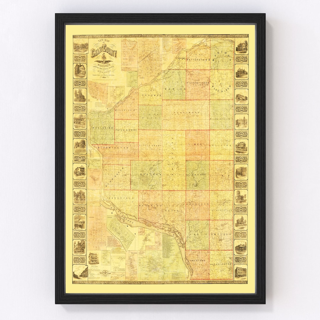 Grant County Wisconsin Map 1868 Old Map of Grant County Wisconsin Art ...