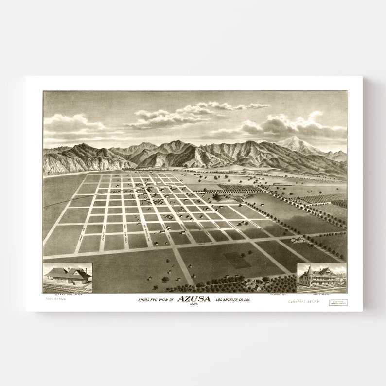 Azusa Map 1887, Vintage Azusa Map, Old Azusa California Art, Wall Art ...