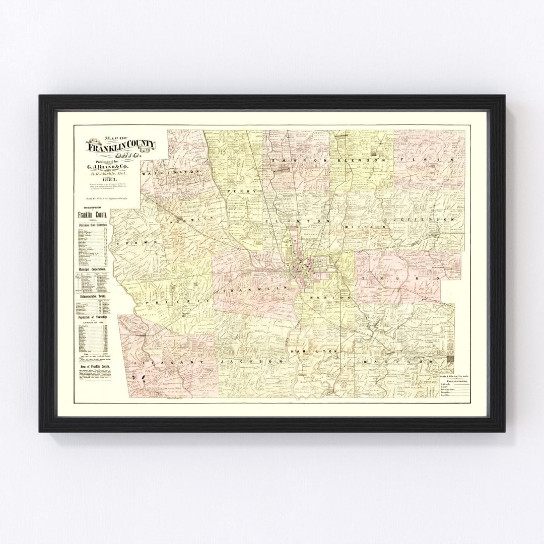 Franklin County Map 1883, Vintage Franklin County Map, Old Franklin ...
