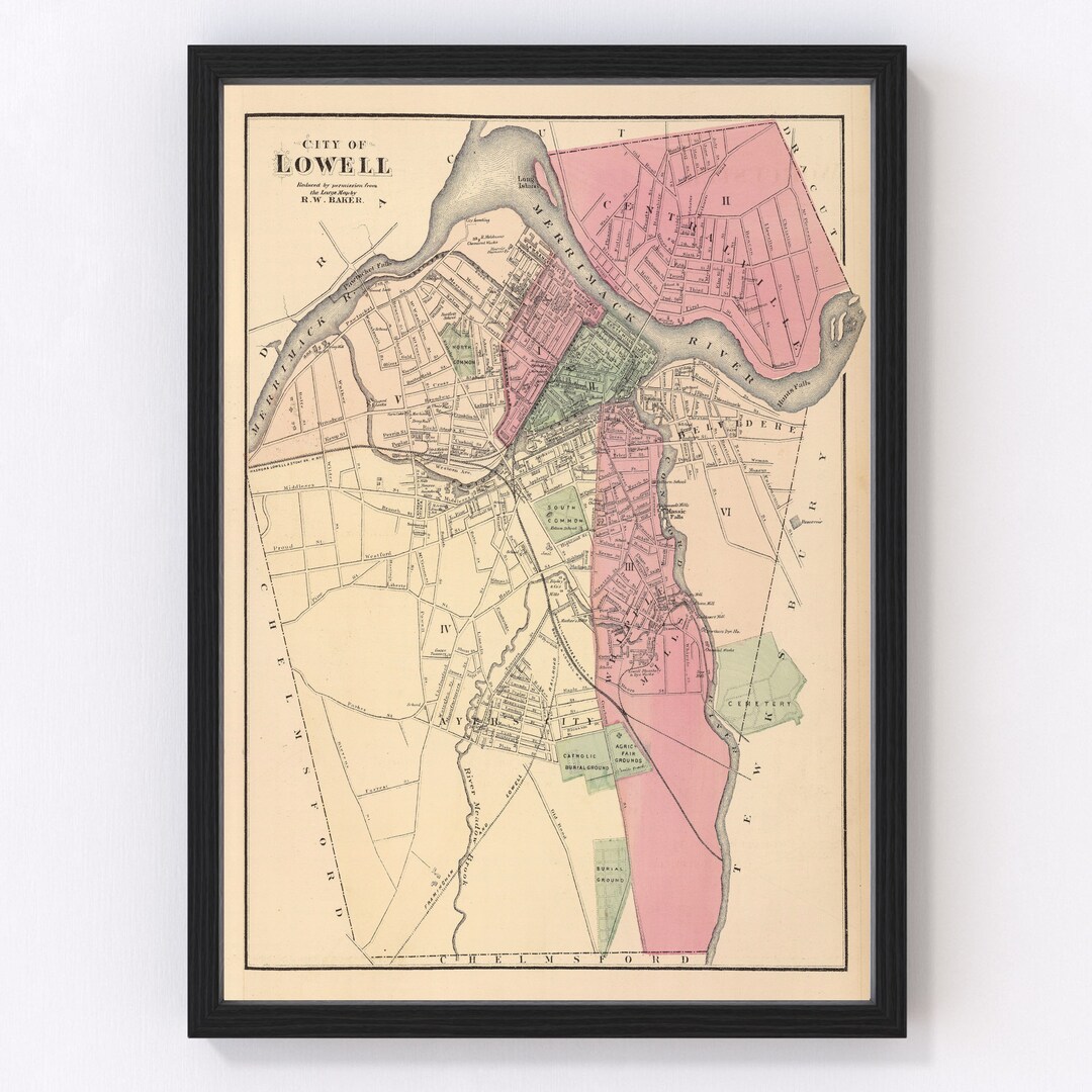 Lowell Map 1871 - Old Map of Lowell Massachusetts Art Vintage Print ...