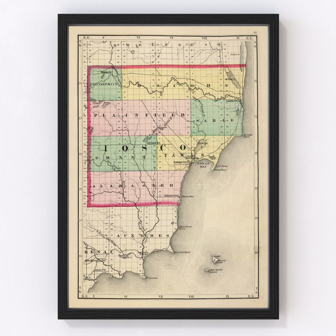 Iosco County Map 1873, Vintage Iosco County Map, Old Iosco County ...