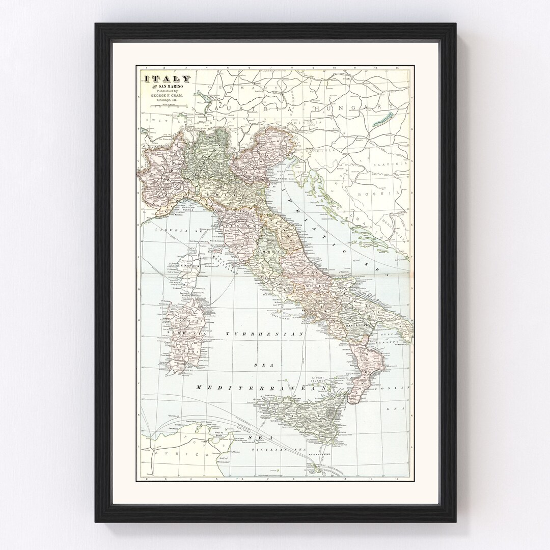 Italy Map 1901, Vintage Italy Map, Old Italy Art, Wall Art Gift for ...