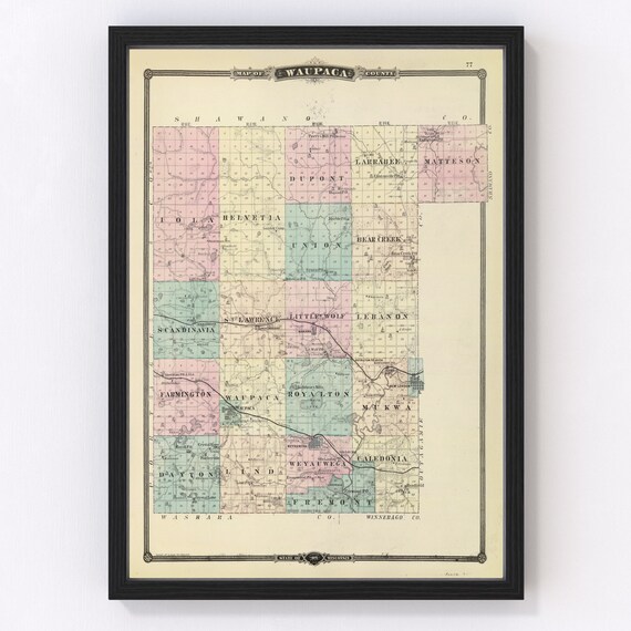 Waupaca County WI Map 1878 Old Map of Waupaca Wisconsin Art - Etsy