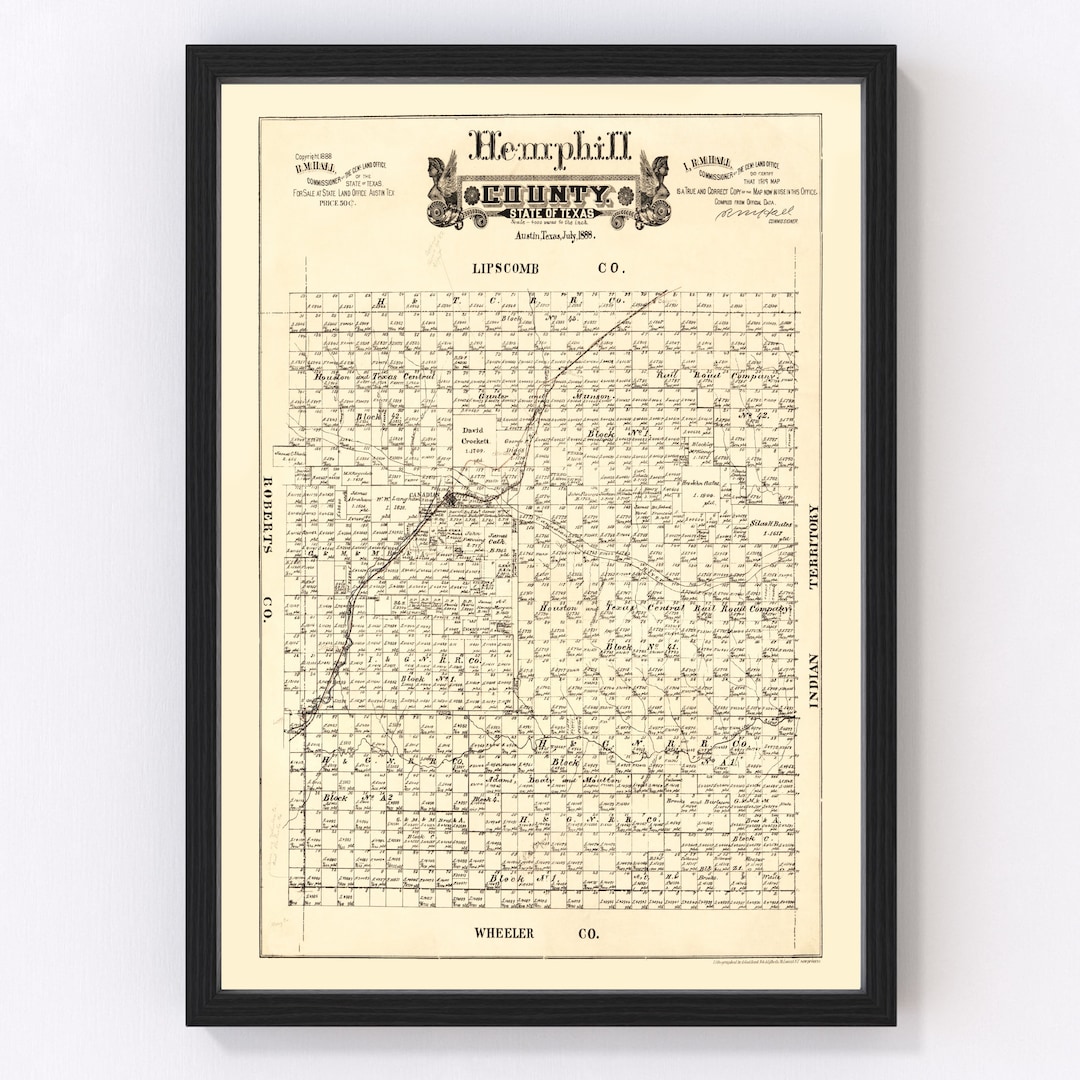 Hemphill County Texas Map 1888 Old Map of Hemphill County Texas Art ...