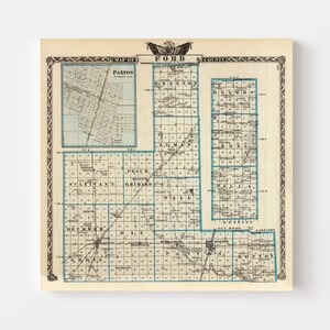 Ford County Map 1876, Vintage Ford County Map, Old Ford County Illinois ...