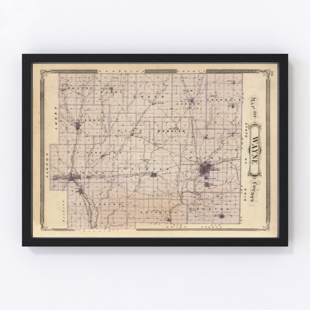 Wayne County Map 1876, Vintage Wayne County Map, Old Wayne County ...