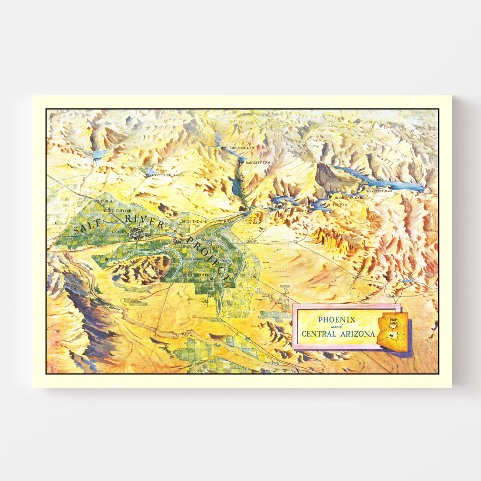 Phoenix Map 1960, Vintage Phoenix Map, Old Phoenix Arizona Art, Wall ...