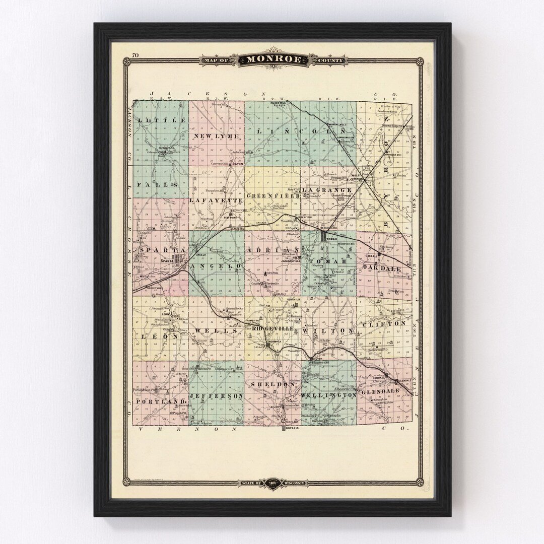 Monroe County Map 1878, Vintage Monroe County Map, Old Monroe County ...