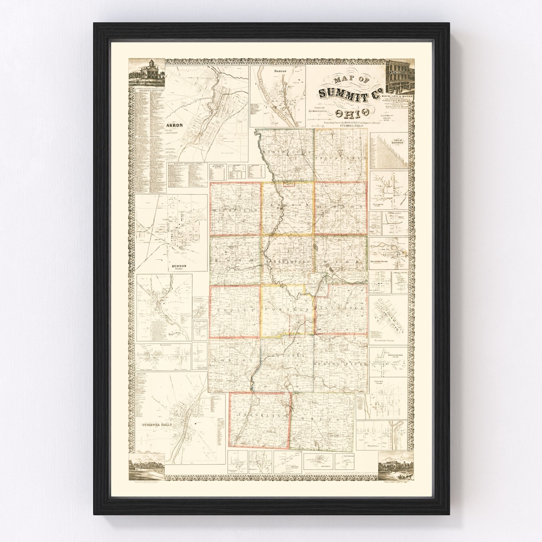 Summit County Ohio Map 1856 Old Map of Summit County Ohio Art Vintage ...