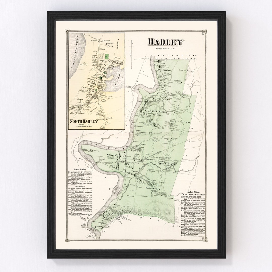 Hadley Map 1873, Vintage Hadley Map, Old Hadley Massachusetts Art, Wall ...