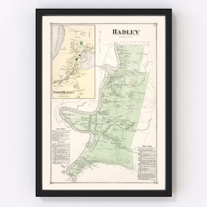 Hadley Map 1873, Vintage Hadley Map, Old Hadley Massachusetts Art, Wall ...