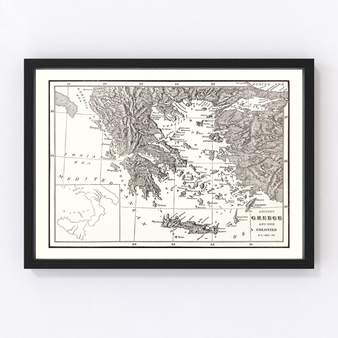 Ancient Greece Map Art - Vintage Print From 1901 - Old Ancient Greece ...