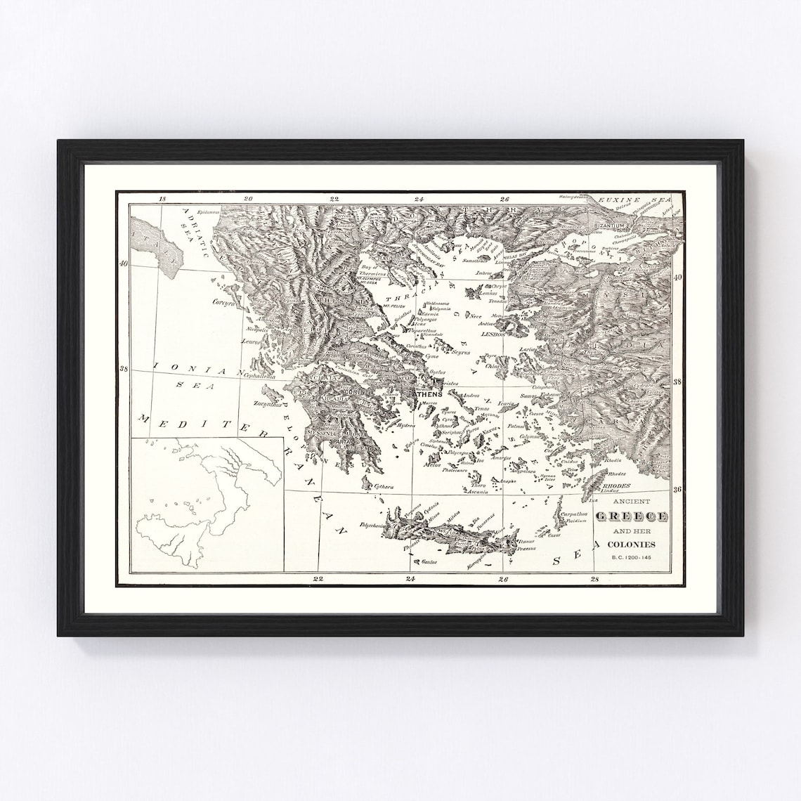 Ancient Greece Map Art Vintage Print From 1901 Old Ancient | Etsy