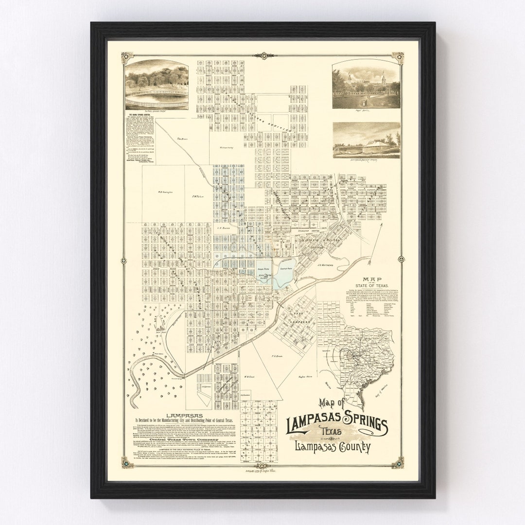 Lampasas Springs Map 1884, Vintage Lampasas Springs Map, Old Lampasas ...