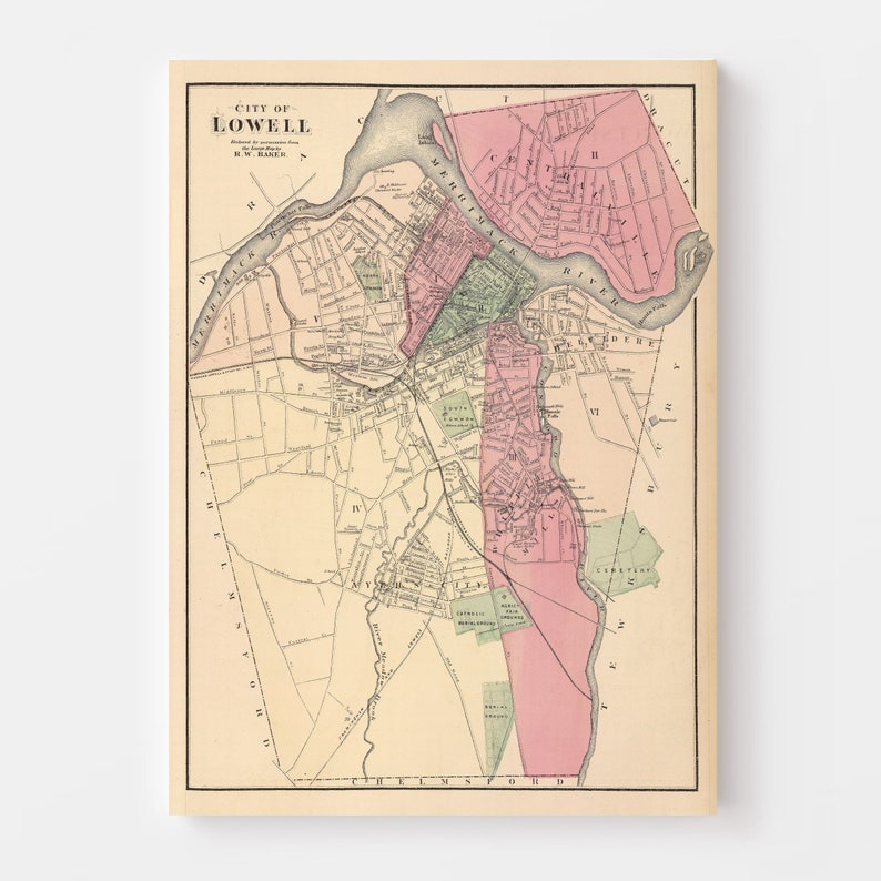 Lowell Map 1871 Old Map of Lowell Massachusetts Art Vintage - Etsy