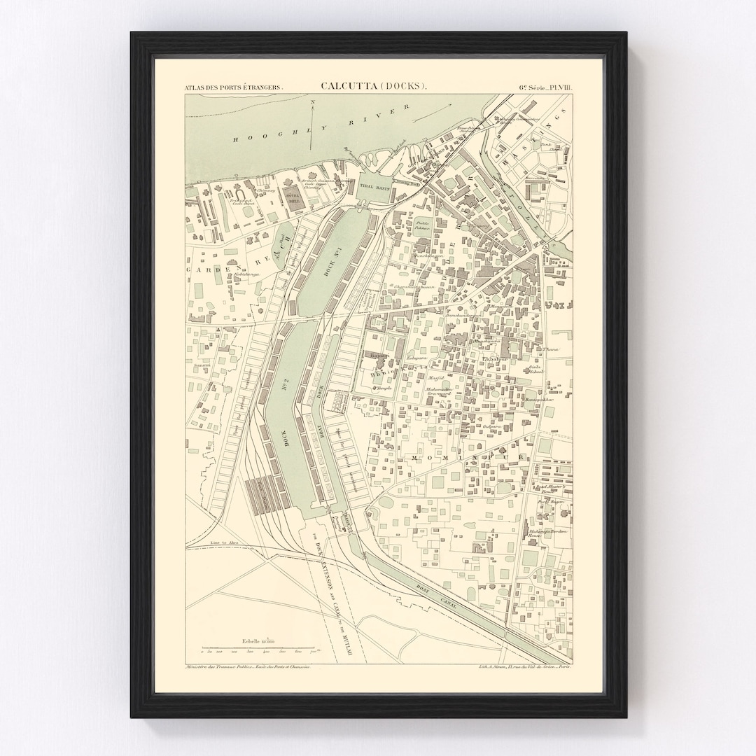 Calcutta Map 1890 Old Map of Calcutta India Art Vintage Print Framed ...