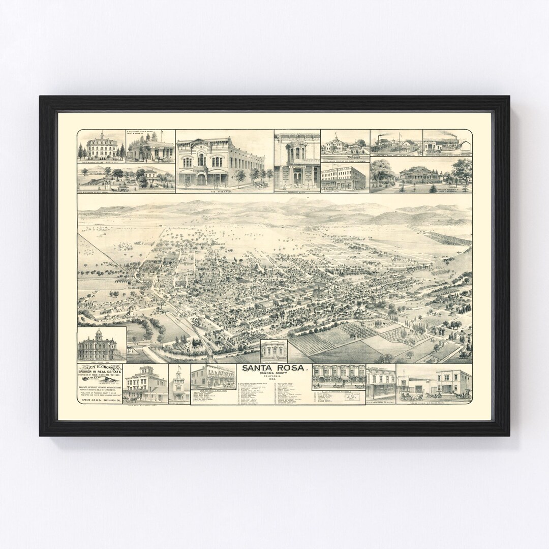 Santa Rosa Map 1885 Old Map of Santa Rosa California Art Vintage Print ...