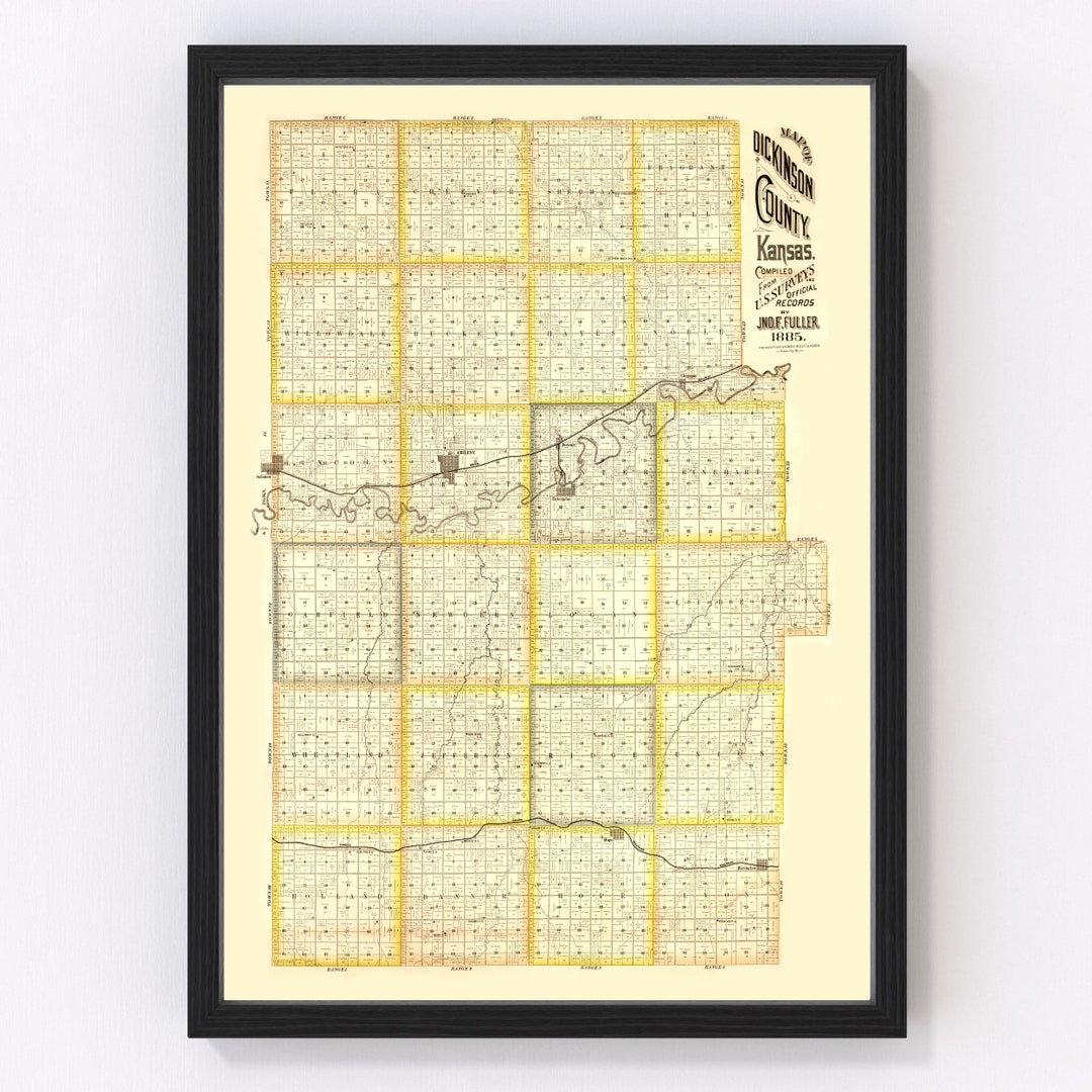 Dickinson County Map 1885, Vintage Dickinson County Map, Old Dickinson ...
