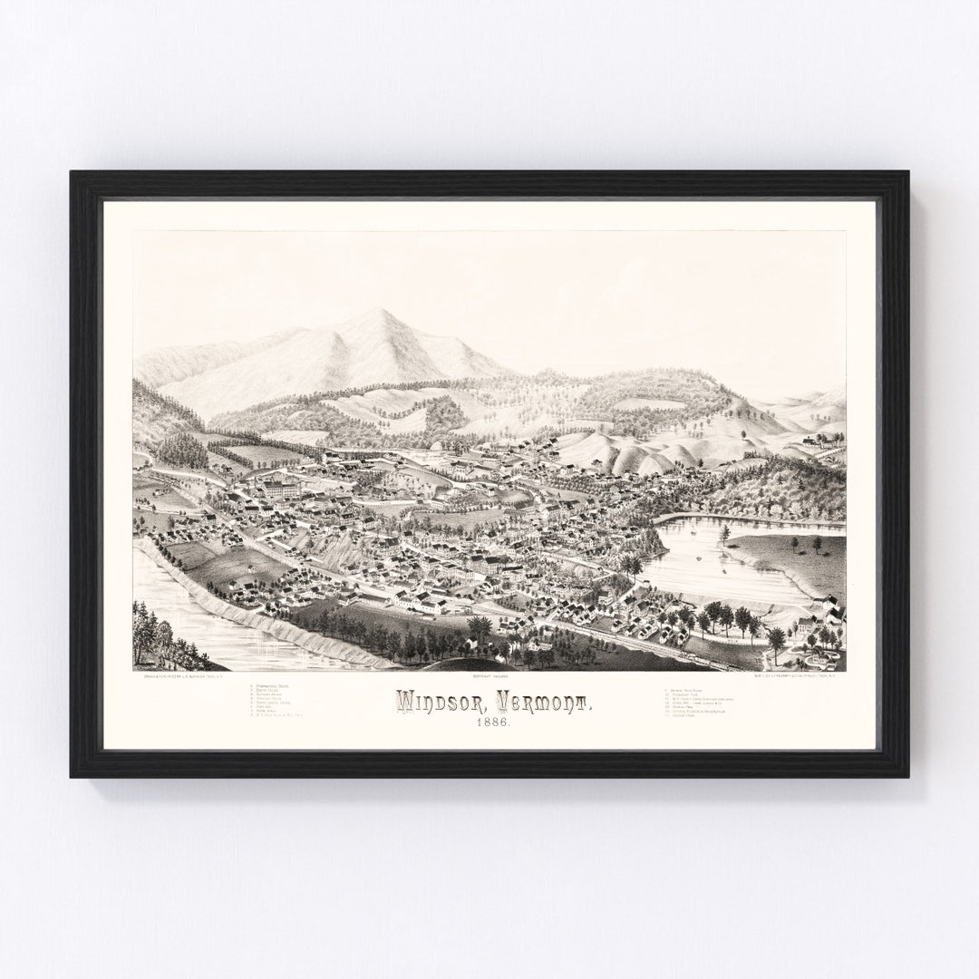 Windsor Map 1886, Vintage Windsor Map, Old Windsor Vermont Art, Wall ...