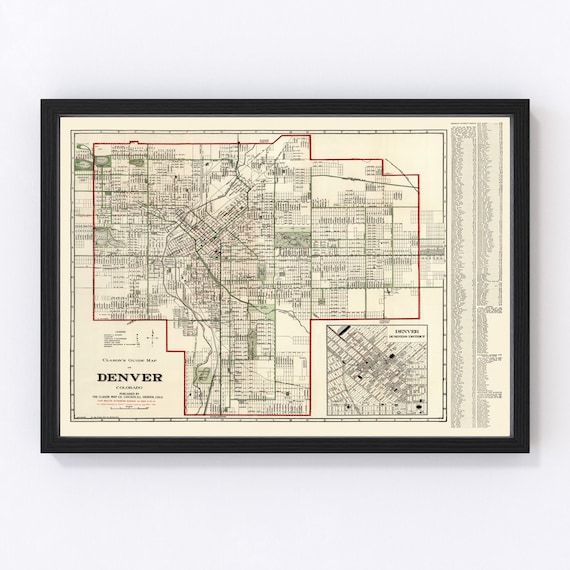 Denver Map 1920 Old Map of Denver Colorado Art Vintage Print - Etsy