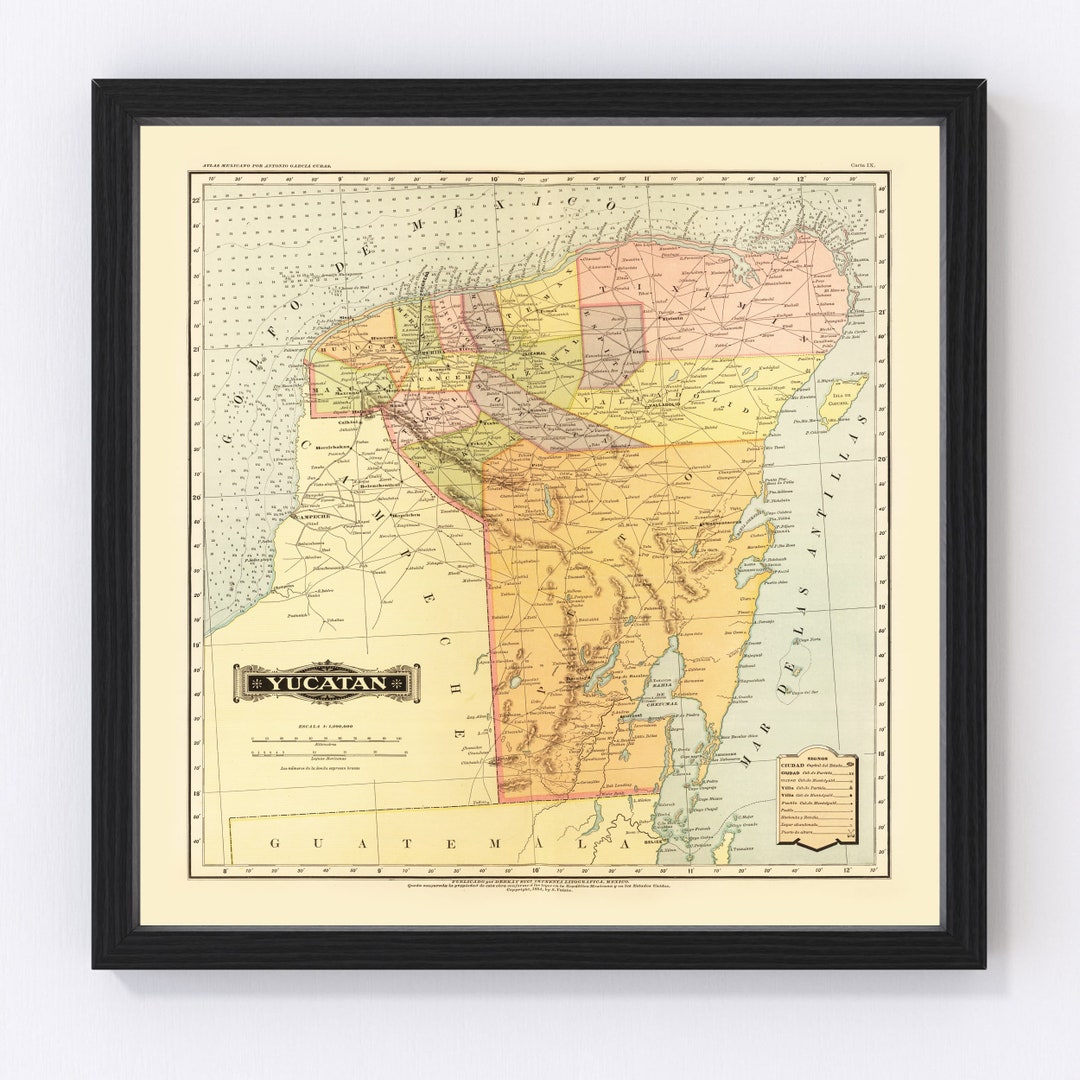 Yucatan Mexico Map 1886 - Old Map of Yucatan Mexico Mexico Art Vintage ...