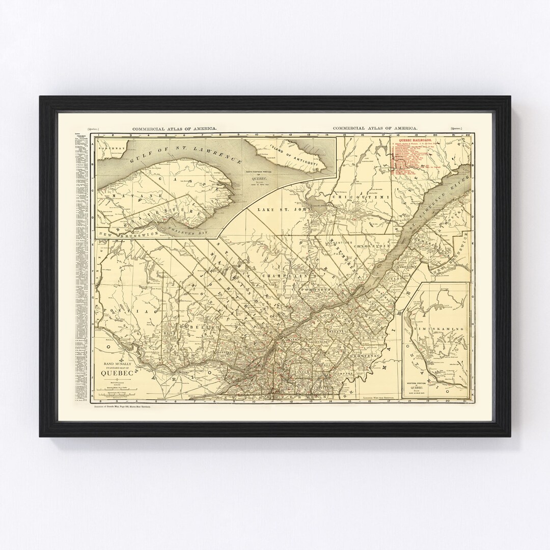 Quebec Canada Map 1924, Vintage Quebec Canada Map, Old Quebec Canada ...