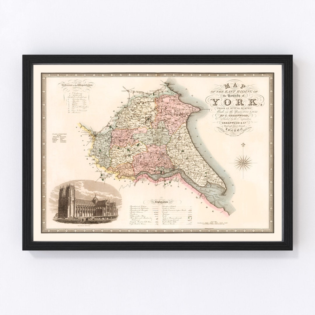 East Riding of York County England Map 1834, Vintage East Riding of ...