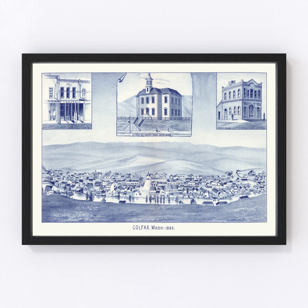 Colfax Map 1889 Old Map of Colfax Washington Art Vintage Print Framed ...