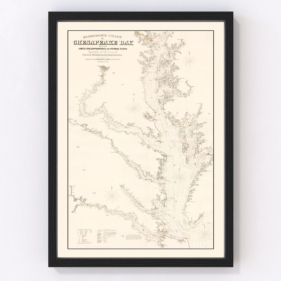 Chesapeake Bay Map 1868, Vintage Chesapeake Bay Map, Old Chesapeake Bay Art, Wall Art Gift for ...