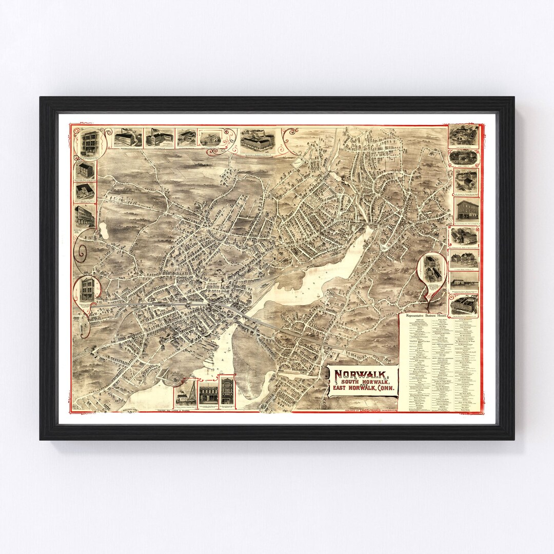Norwalk Map 1899 - Old Map of Norwalk Connecticut Art Vintage Print ...