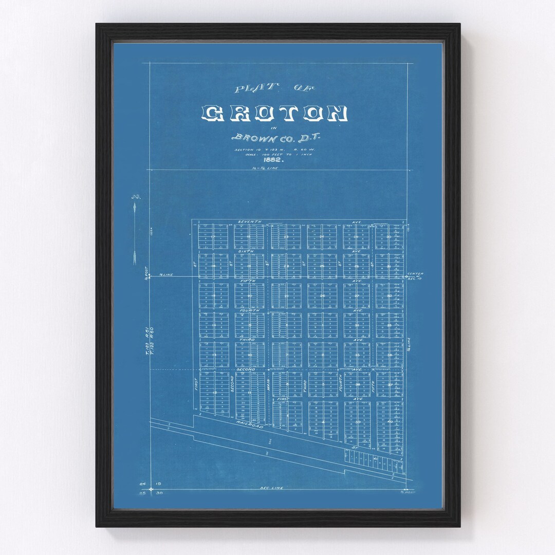 Groton Map 1882, Vintage Groton Map, Old Groton South Dakota Art, Wall ...