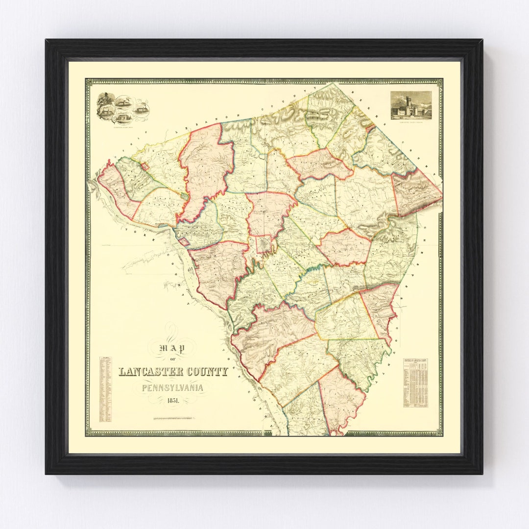 Lancaster County Pennsylvania Map 1851 Old Map of Lancaster County ...