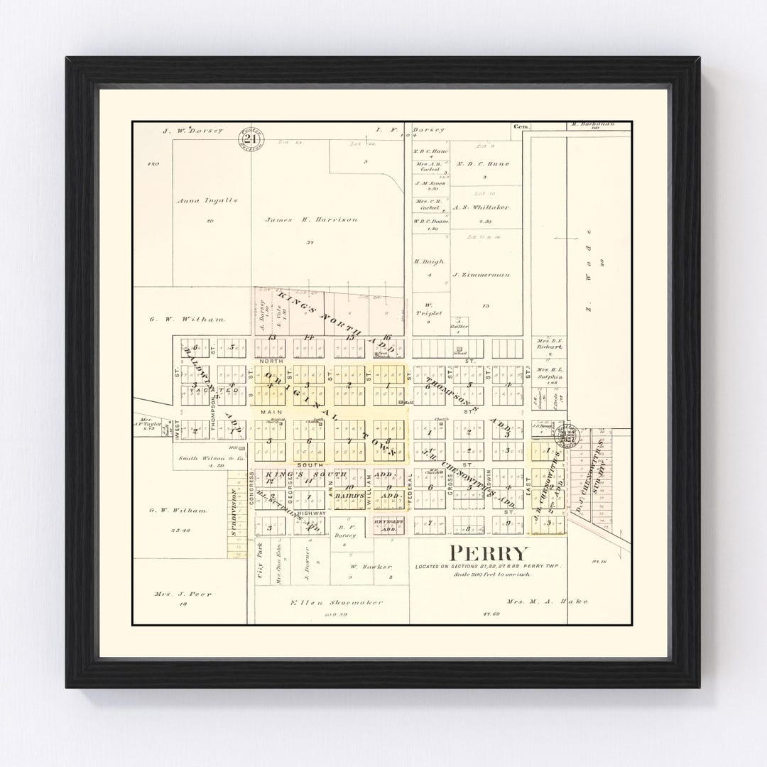 Perry Map 1895, Vintage Perry Map, Old Perry Illinois Art, Wall Art ...