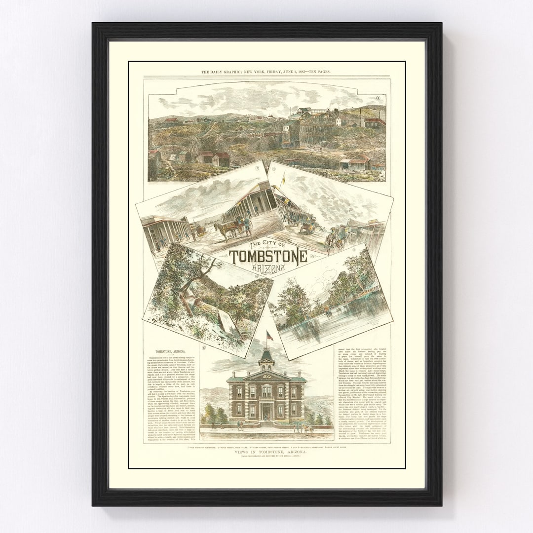 Tombstone Map 1883, Vintage Tombstone Map, Old Tombstone Arizona Art ...