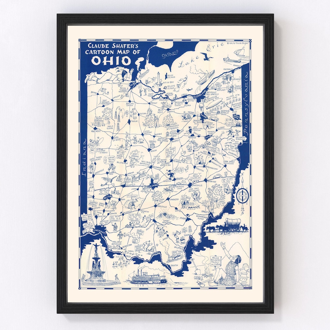 Ohio Map 1939, Vintage Ohio Map, Old Ohio Art, Wall Art Gift for Ohio ...