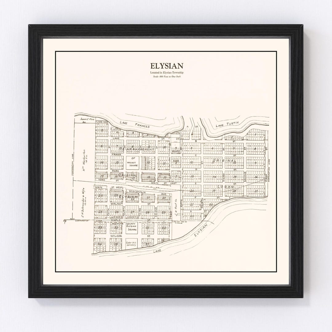 Elysian Map 1928, Vintage Elysian Map, Old Elysian Minnesota Art, Wall Art Gift for Elysian ...
