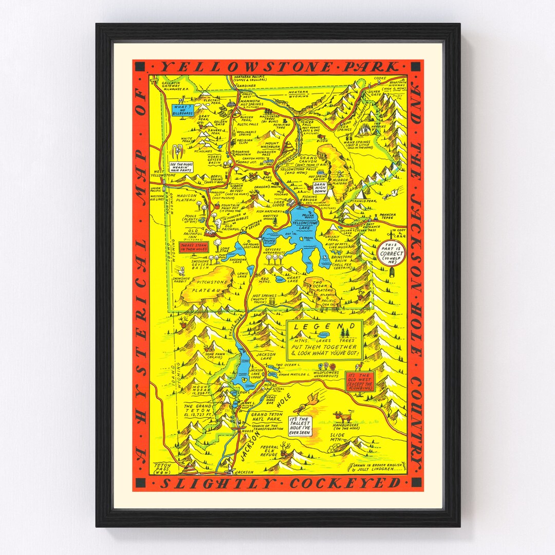 Yellowstone National Park Map 1936, Vintage Yellowstone National Park ...