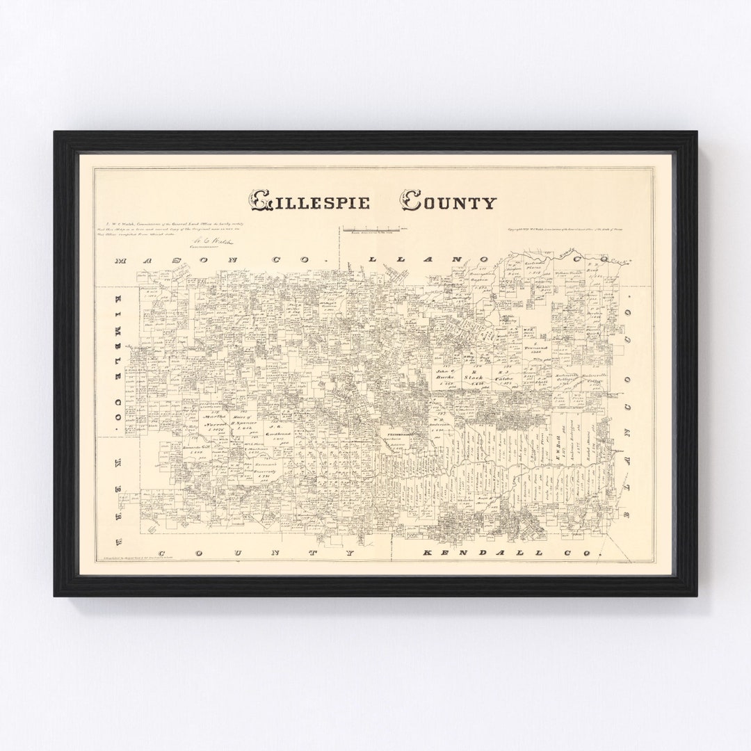 Gillespie County Texas Map 1879 Old Map of Gillespie County Texas Art ...
