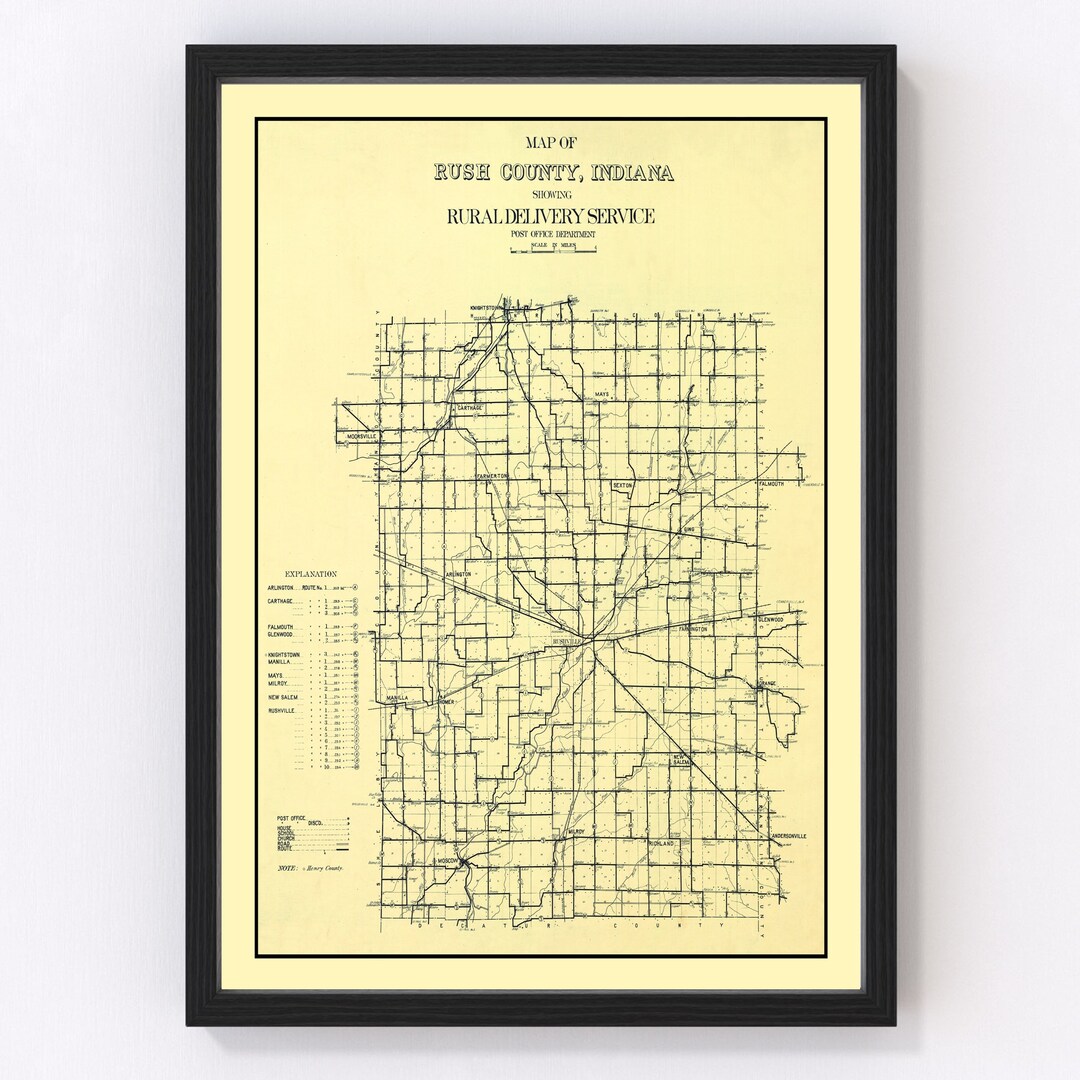 Rush County Map 1909, Vintage Rush County Map, Old Rush County Indiana ...