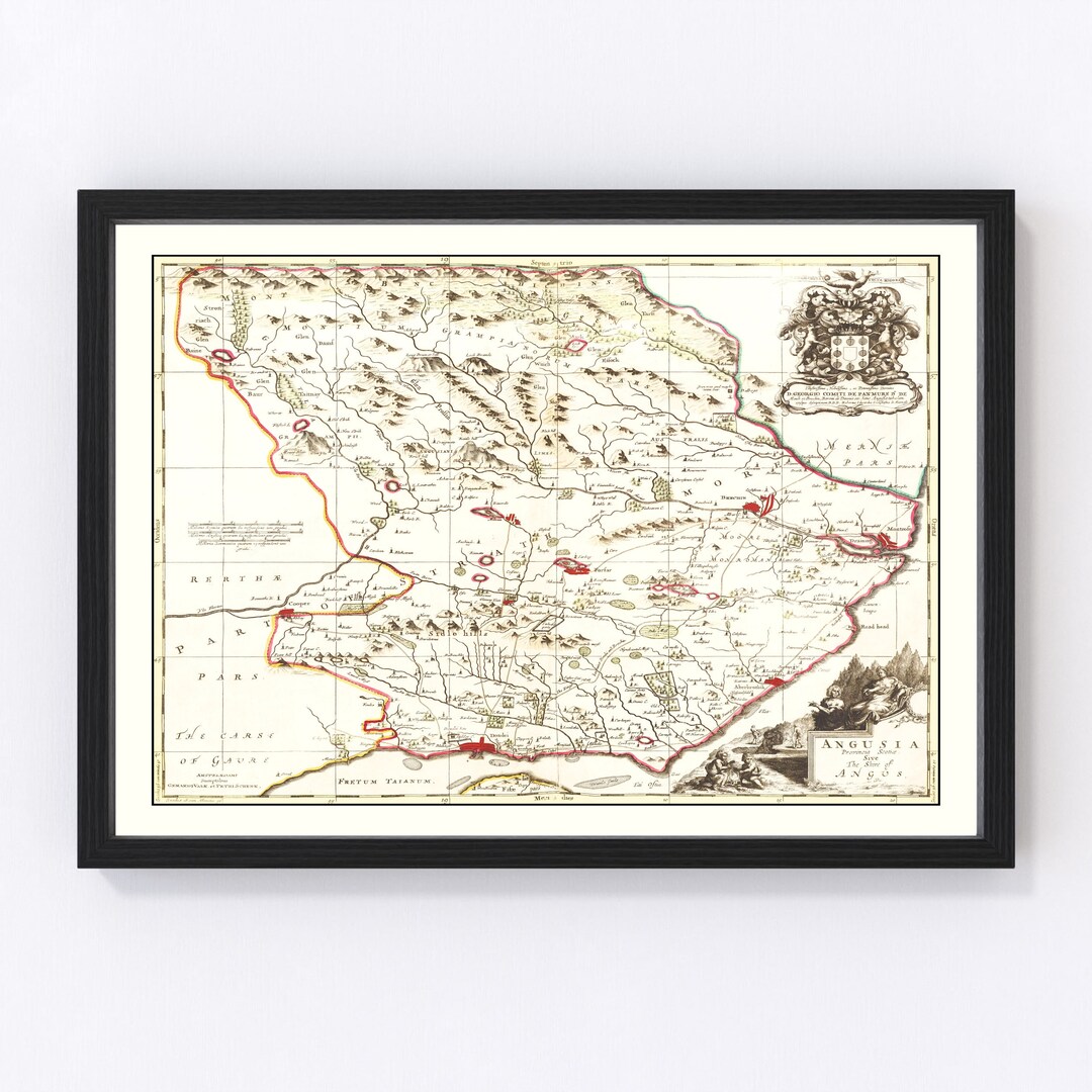 Angus Map 1665, Vintage Angus Map, Old Angus Art, Wall Art Gift for ...