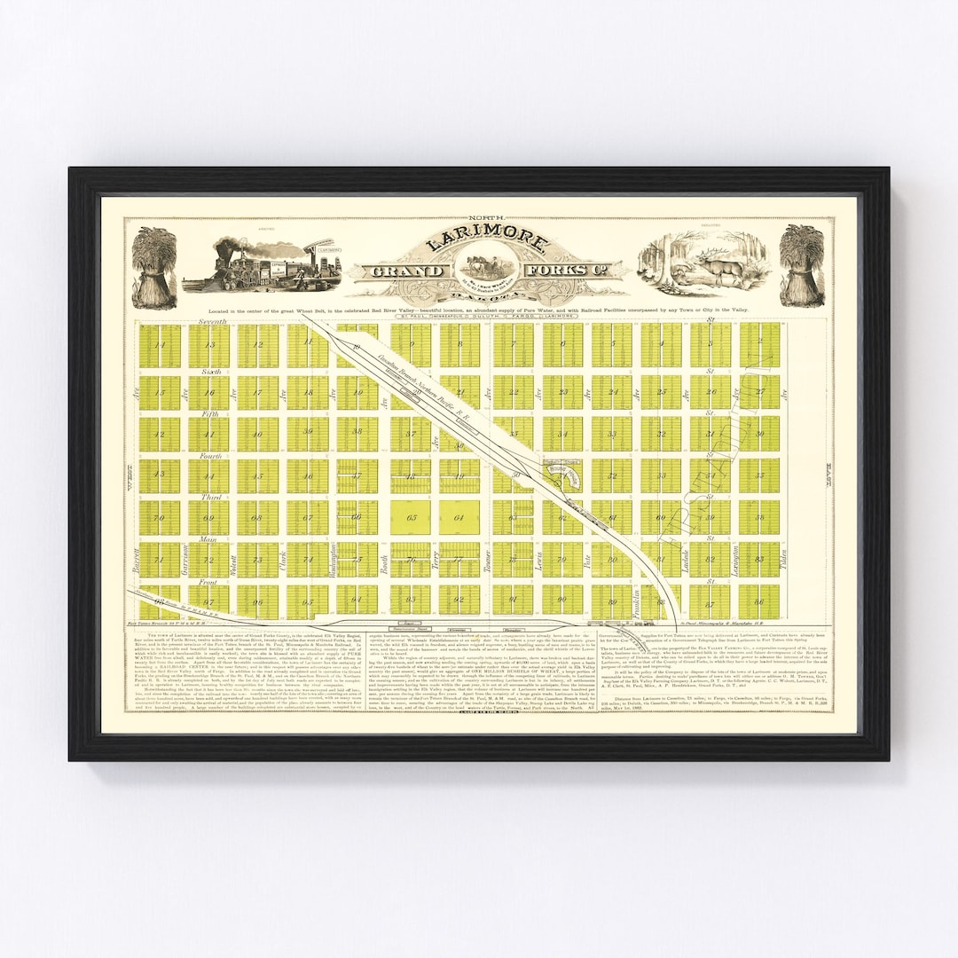 Grand Forks Map 1882, Vintage Grand Forks Map, Old Grand Forks North ...