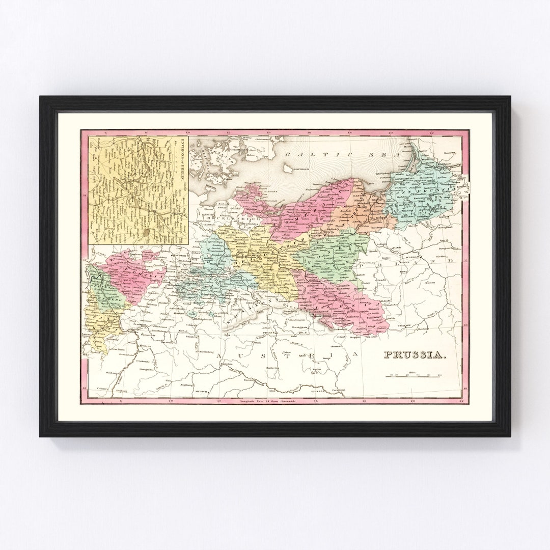 Prussia Map 1836, Vintage Prussia Map, Old Prussia Art, Wall Art Gift ...