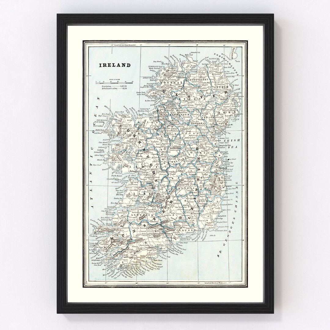 Ireland Map 1893, Vintage Ireland Map, Old Ireland Art, Wall Art Gift ...