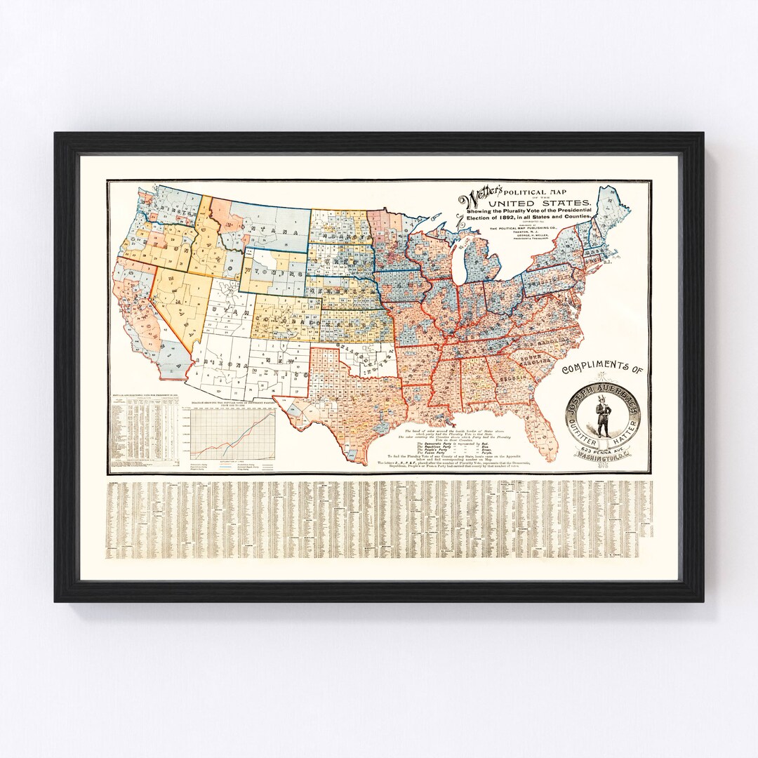 United States Map 1893, Vintage United States Map, Old United States ...