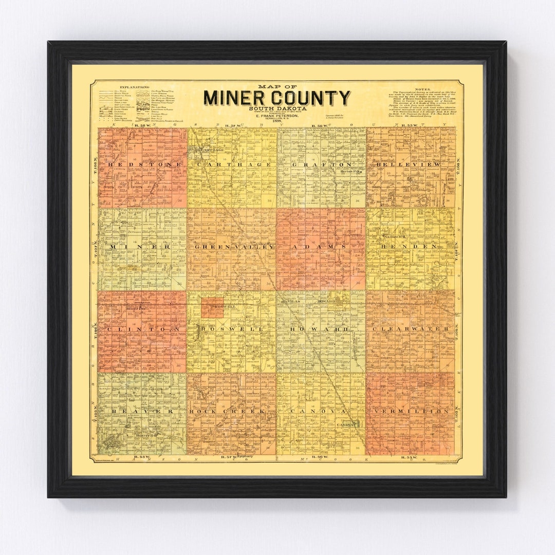 Miner County South Dakota Map 1898 Old Map of Miner County South Dakota ...