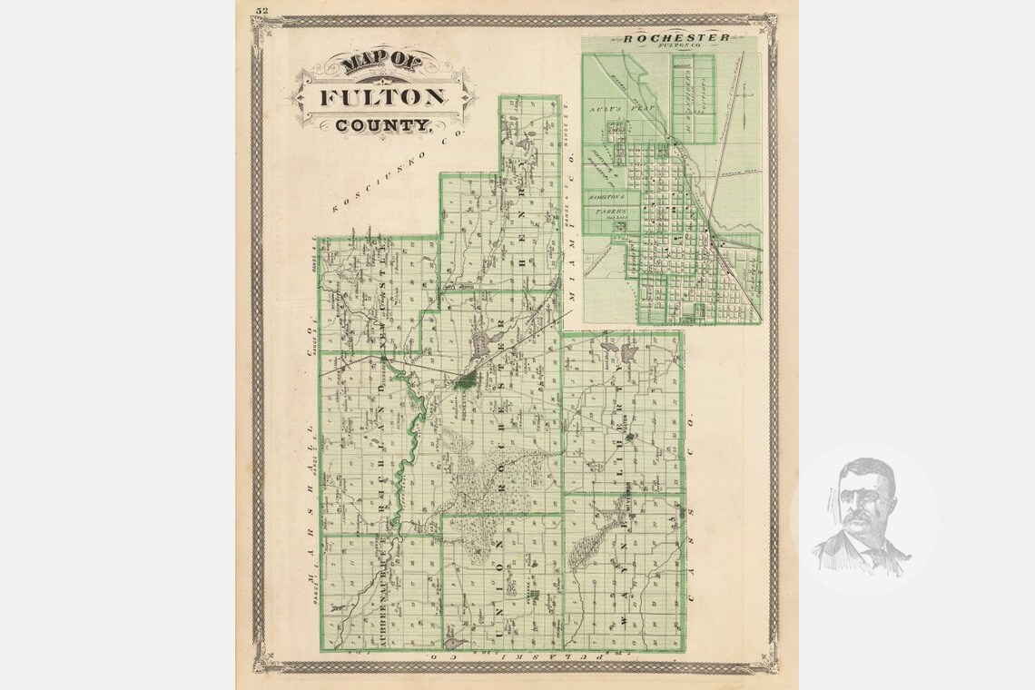 Vintage Fulton County IN Map 1876 Old Indiana Map | Etsy