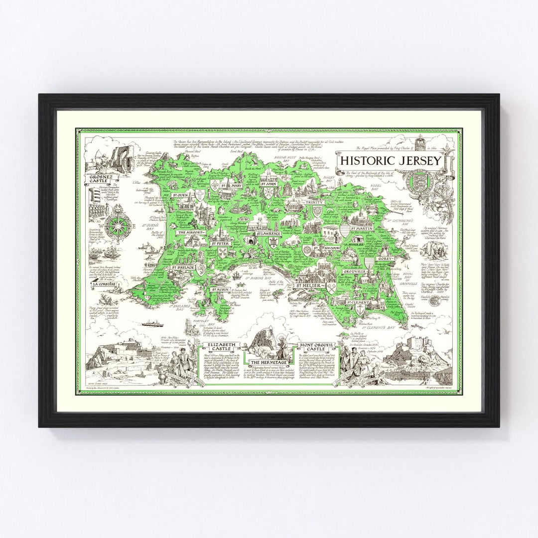Jersey Map 1957, Vintage Jersey Map, Old Jersey Art, Wall Art Gift for ...
