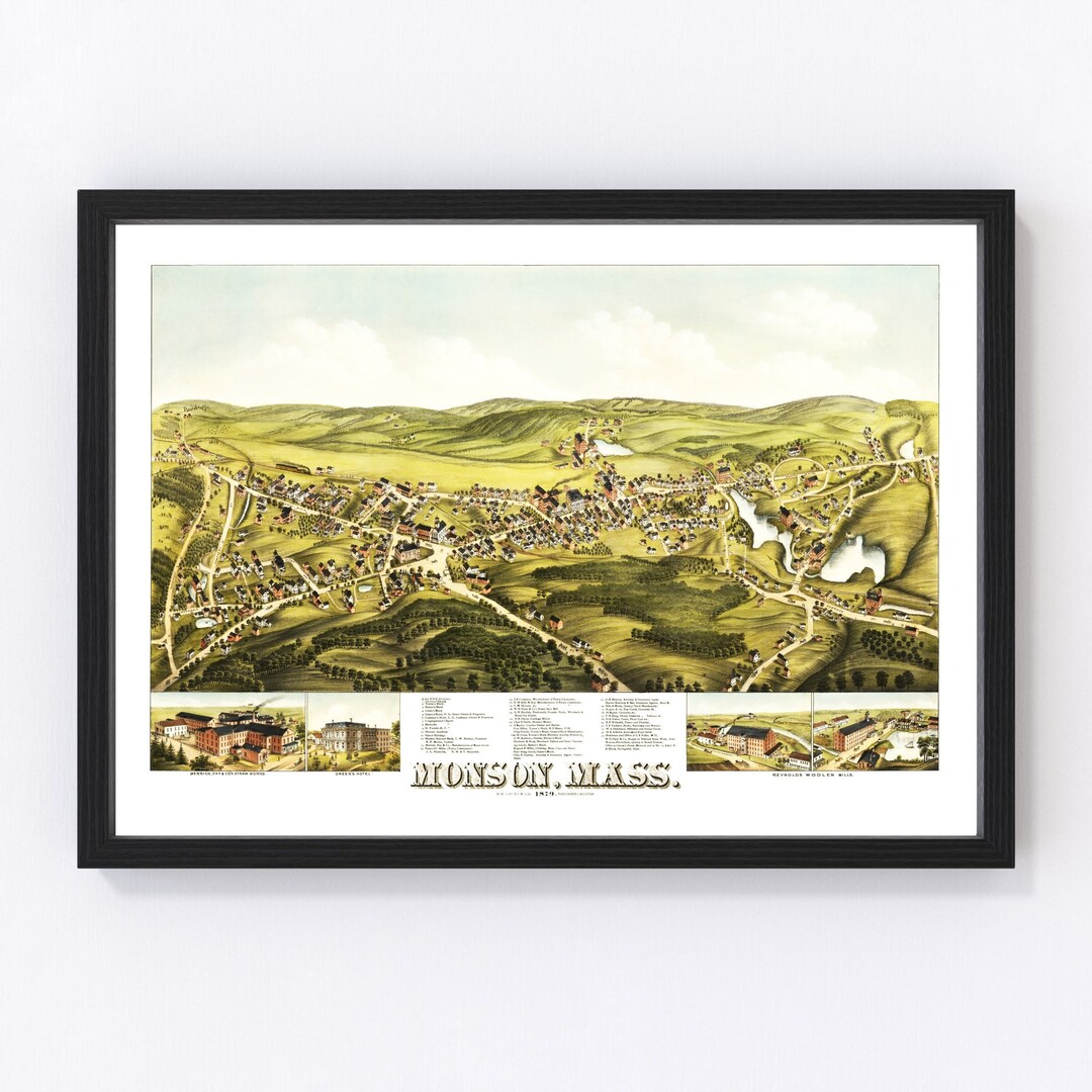 Monson Map 1879, Vintage Monson Map, Old Monson Massachusetts Art, Wall ...
